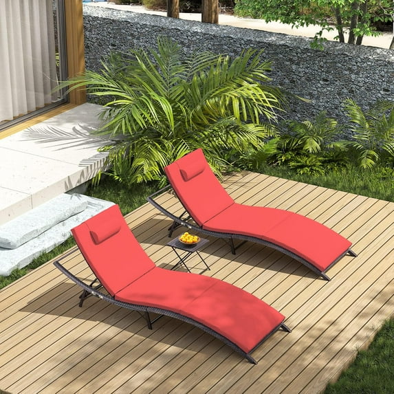 Chaise Lounge Outdoor Set of 3, Pool Lounge Chairs with Adjustable ...