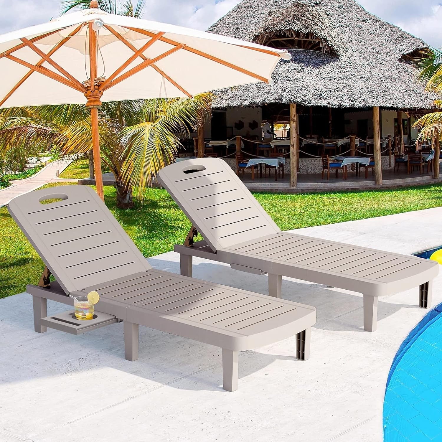 Chaise Lounge Outdoor, Waterproof Resin Lounge Chairs for Outside w ...
