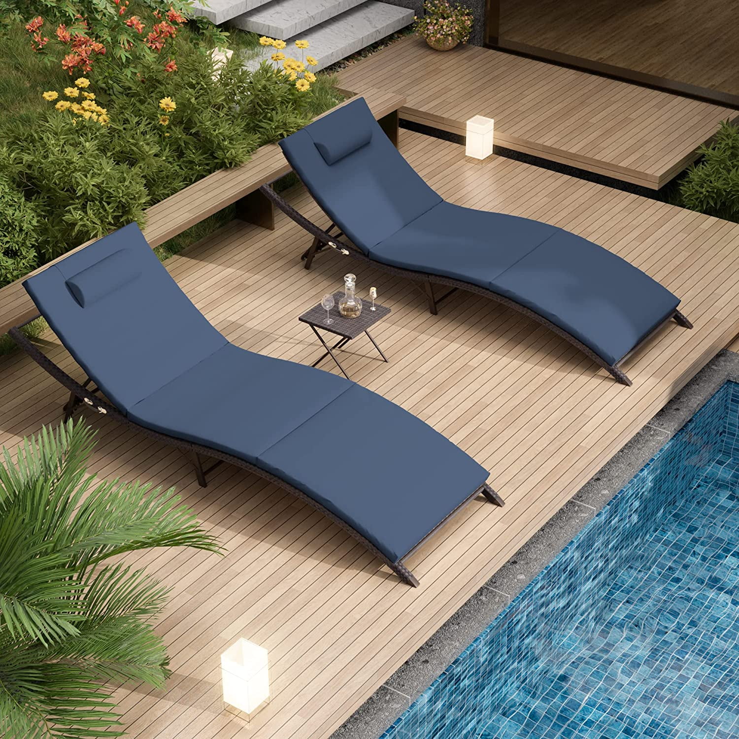 Chaise Lounge Set 3 Pieces Outdoor Lounge Chair Reclining Chair ...