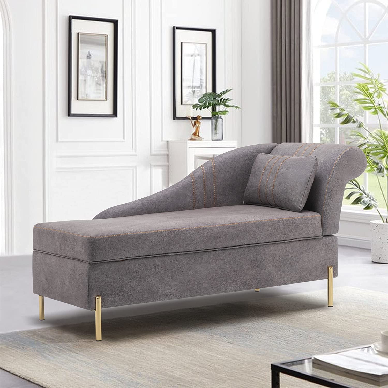 Chaise Lounge with Storage, Modern Upholstered Tufted Chaise Lounge ...