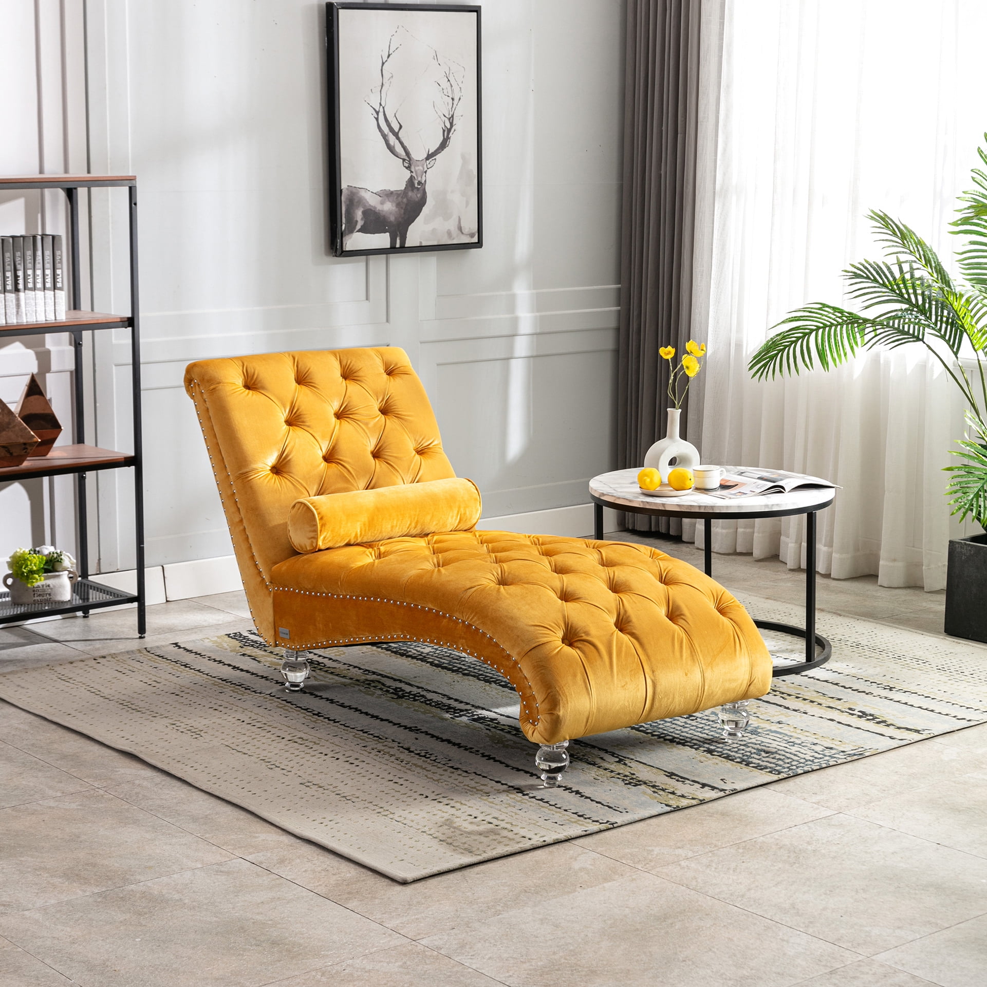 Chaise Lounge With Velvet Upholstery, Thick Sponge Fill, Ergonomic ...