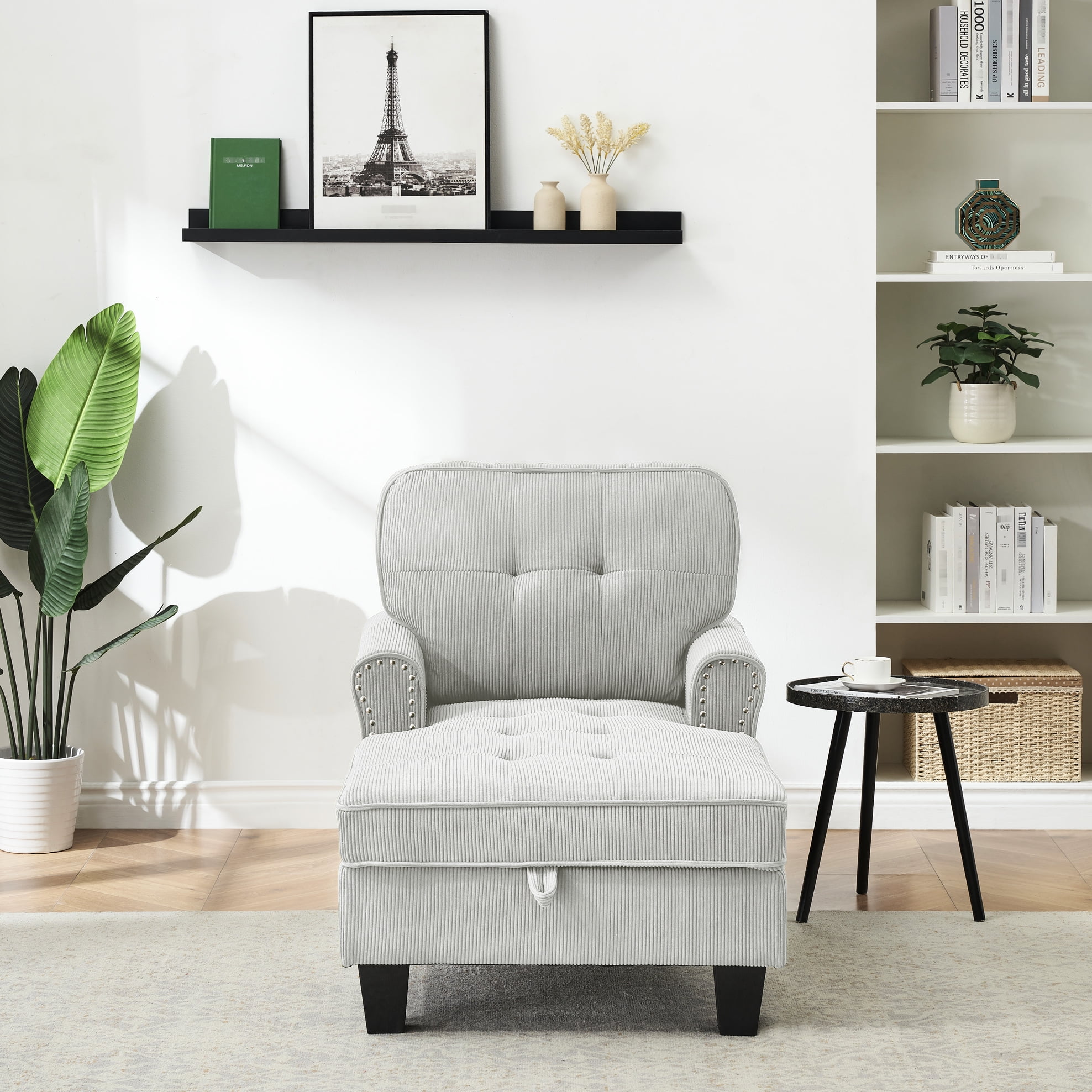 Chaise Lounge With Storage For Living Rooms In Gray+beige, And ...