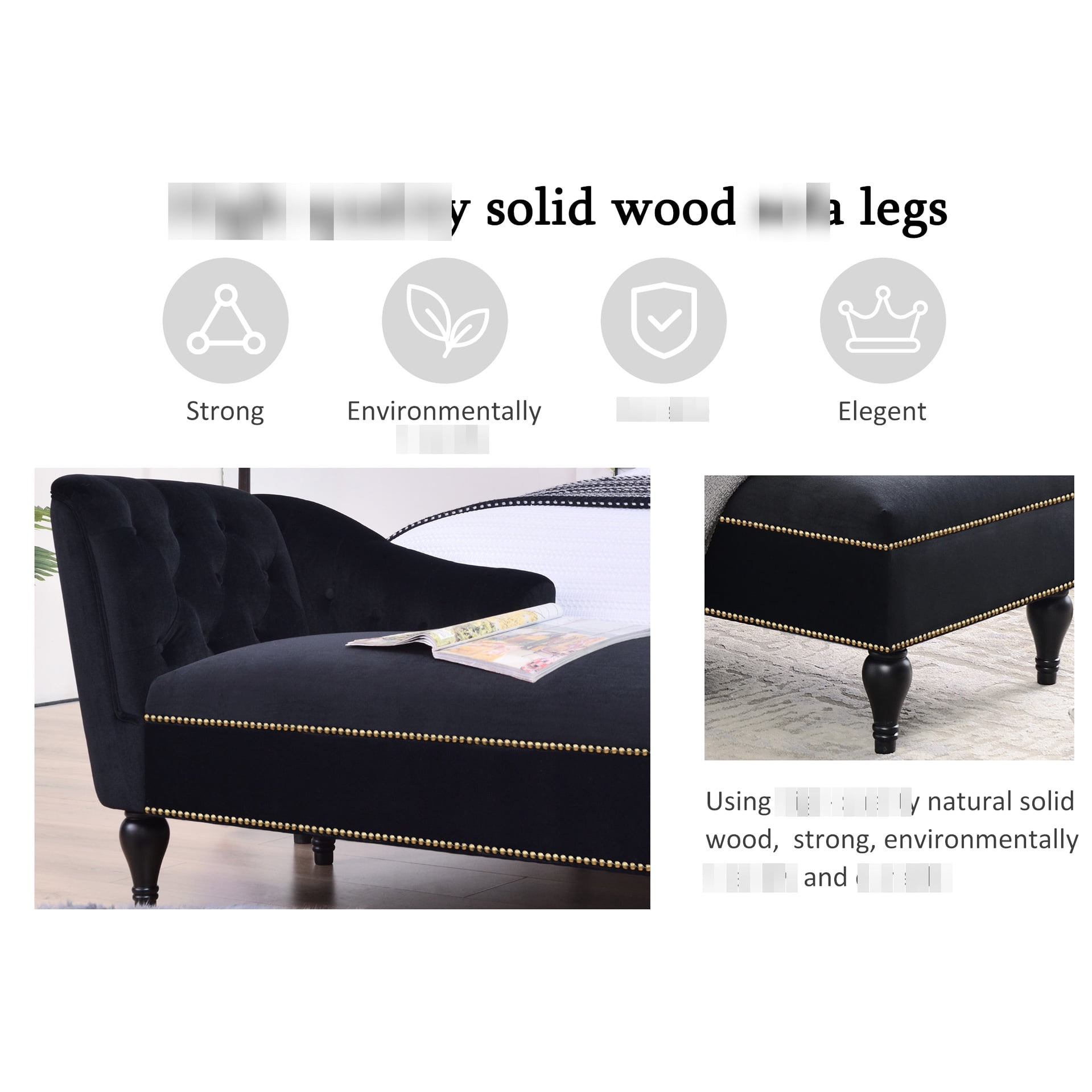 Chaise Lounge With Velvet, , Solid Wood Legs, For A Stylish And ...