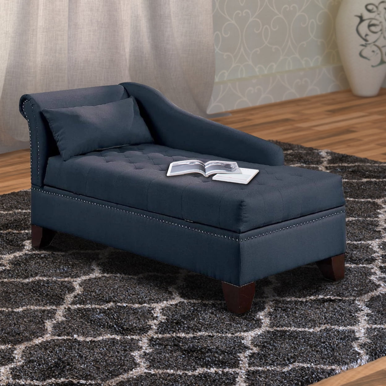 Chaise Lounge with Chamfered Feet and Nailhead Trim Details, Blue ...