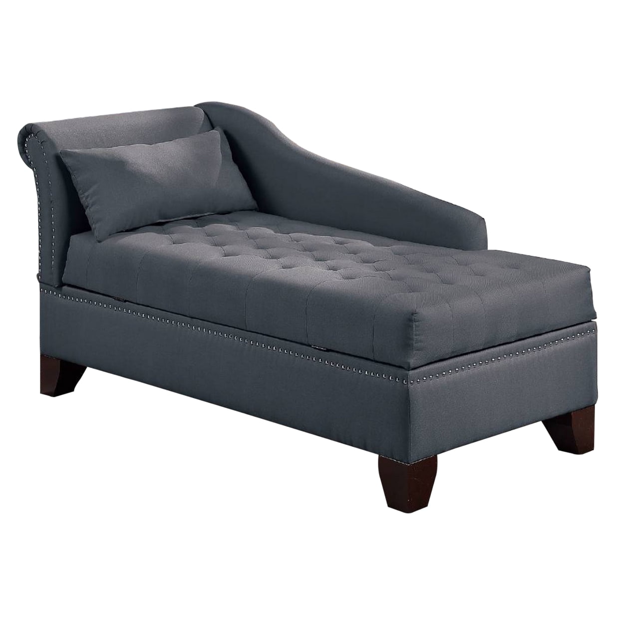 Chaise Lounge with Chamfered Feet and Nailhead Trim Details, Dark Gray ...