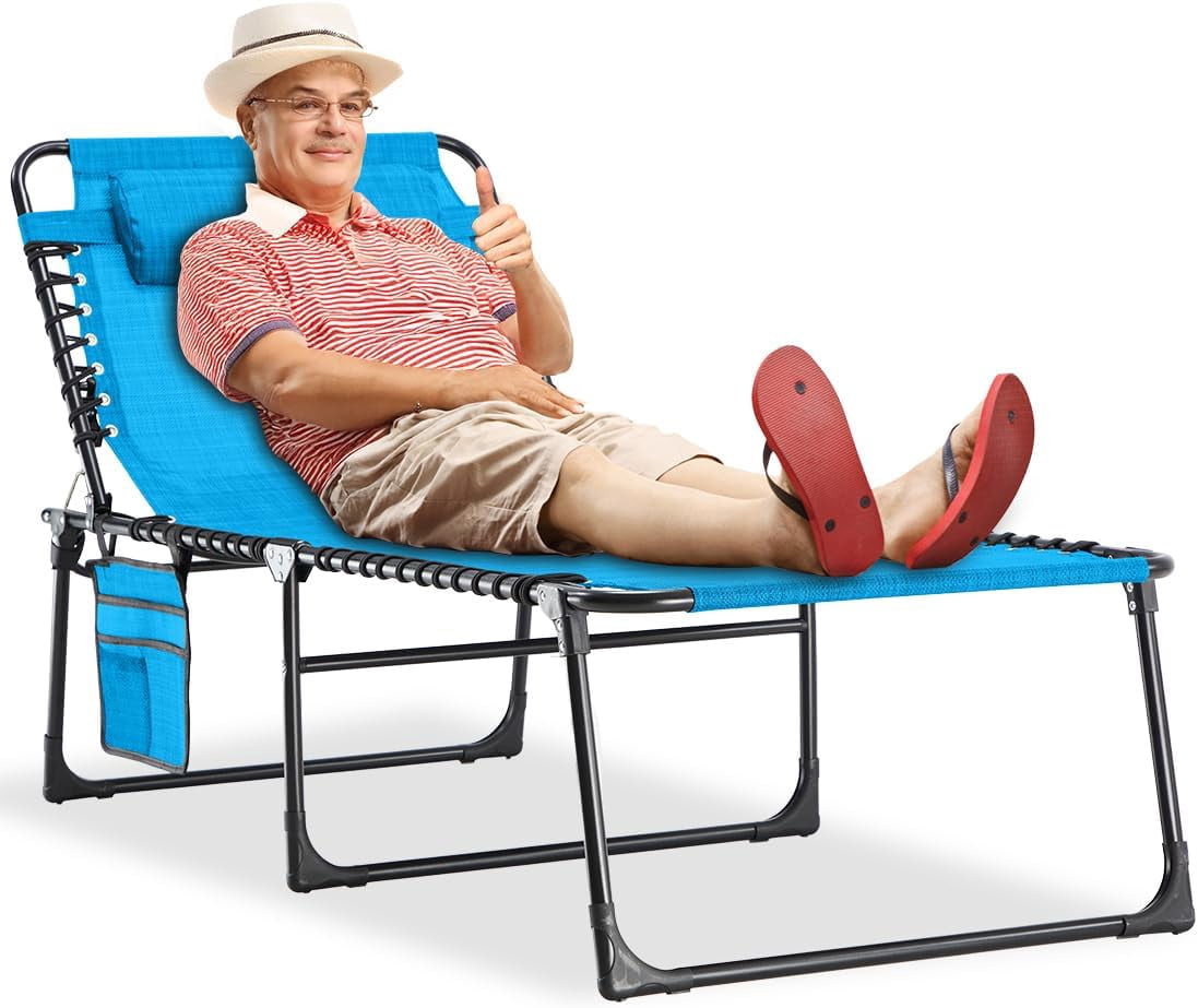 Chaise lounge chair for beach tanning, 5-position 300lbs support ...