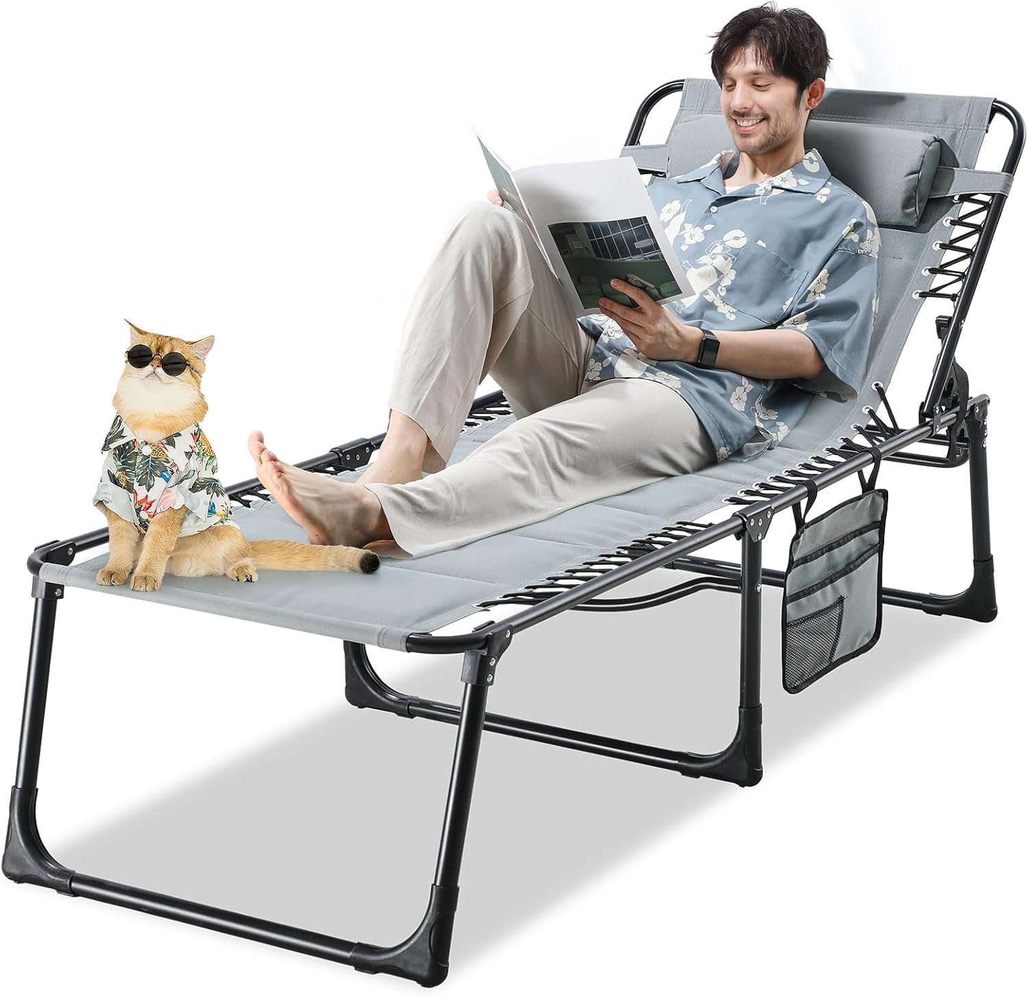 Chaise lounge chair for beach tanning, 5-position 300lbs support ...