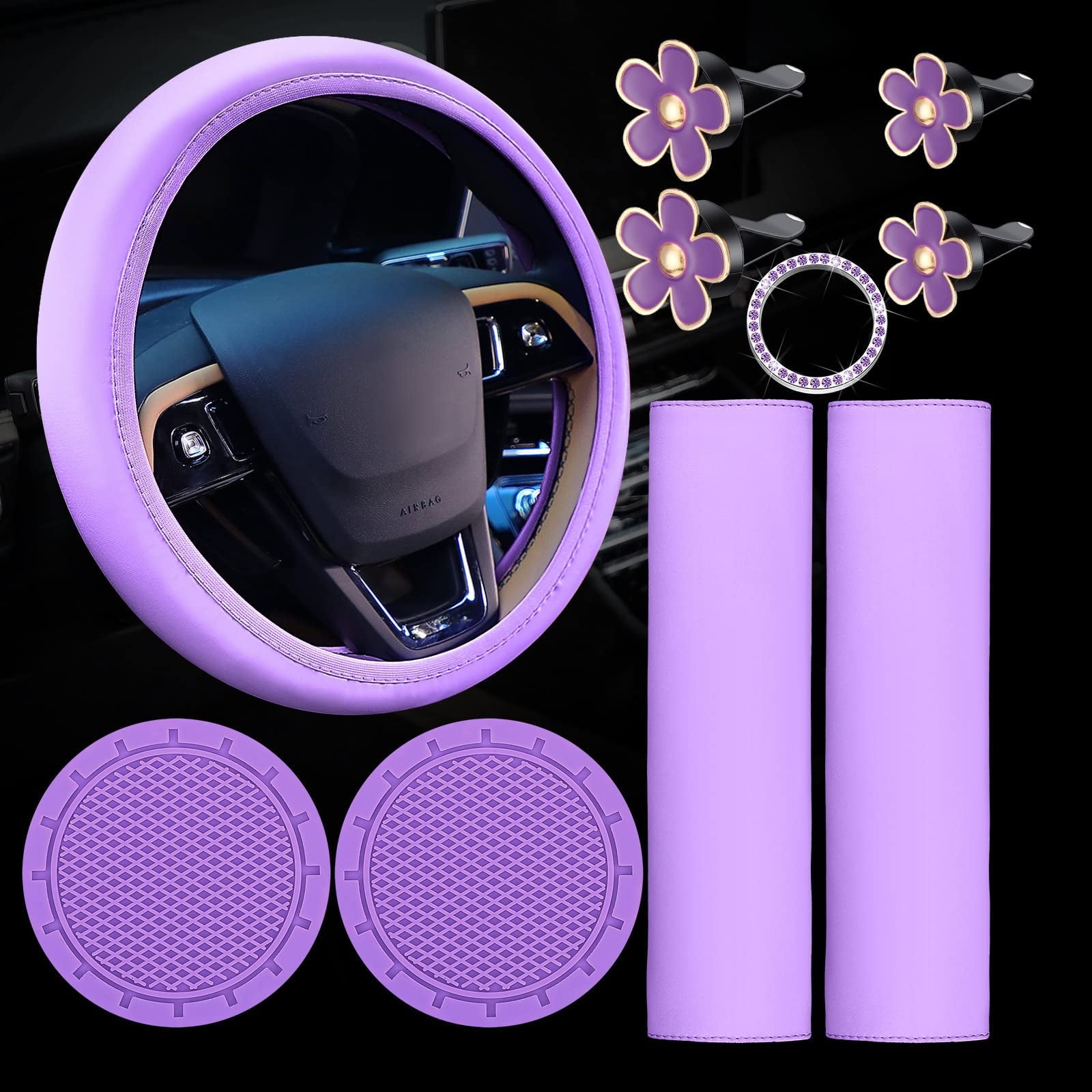 Chakâ€™s Choice Leather Steering Wheel Cover Set, 10 PCS, Purple, Fits ...