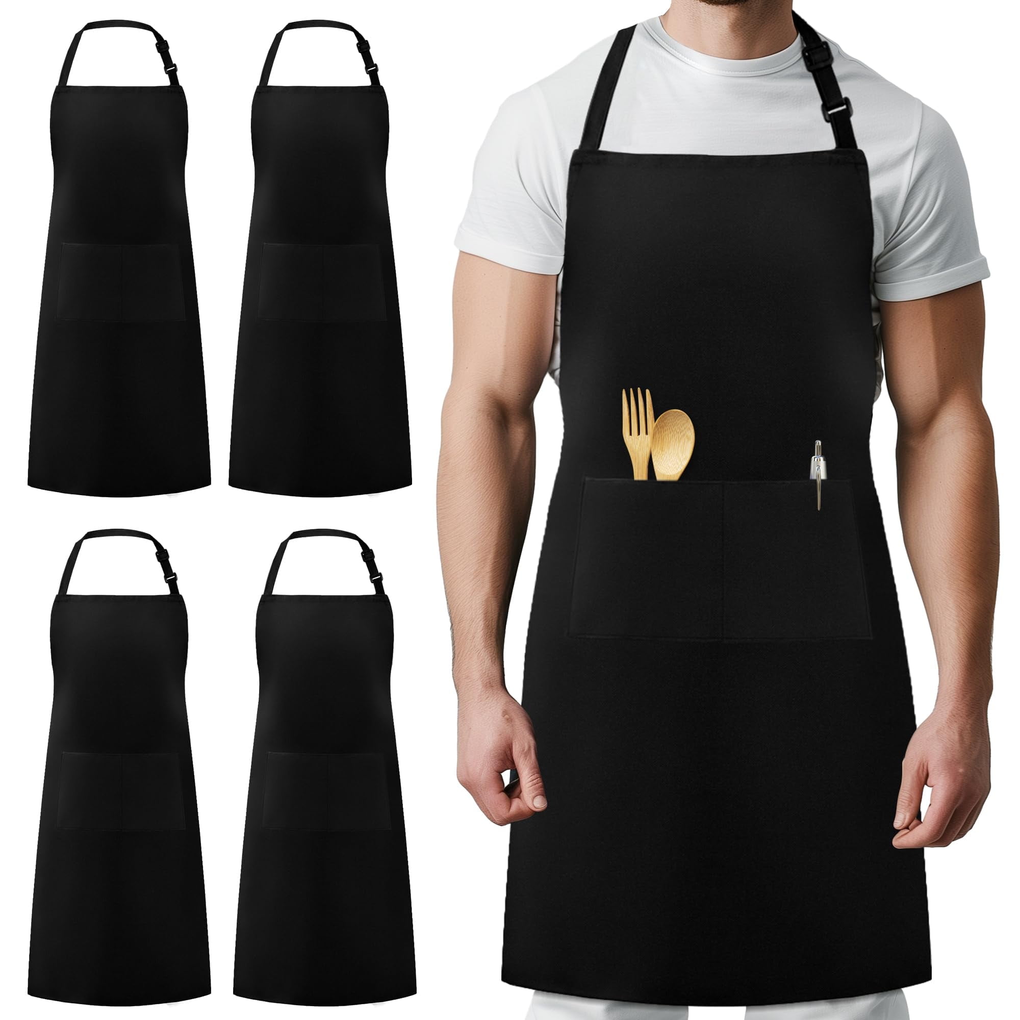 Chak’s Choice 4 Pack Chef Apron, Adjustable Bib Apron Waterdrop ...