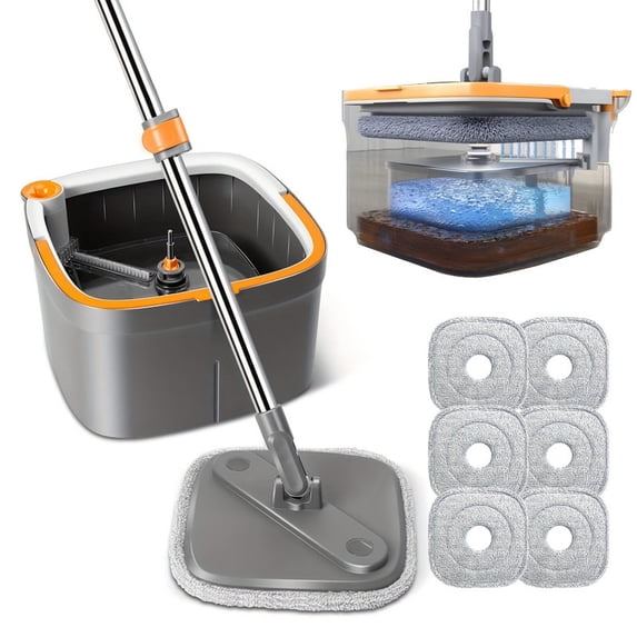 Chak’s Choice Spin Mop Bucket Set with 6 Replaceable Microfiber Mop ...