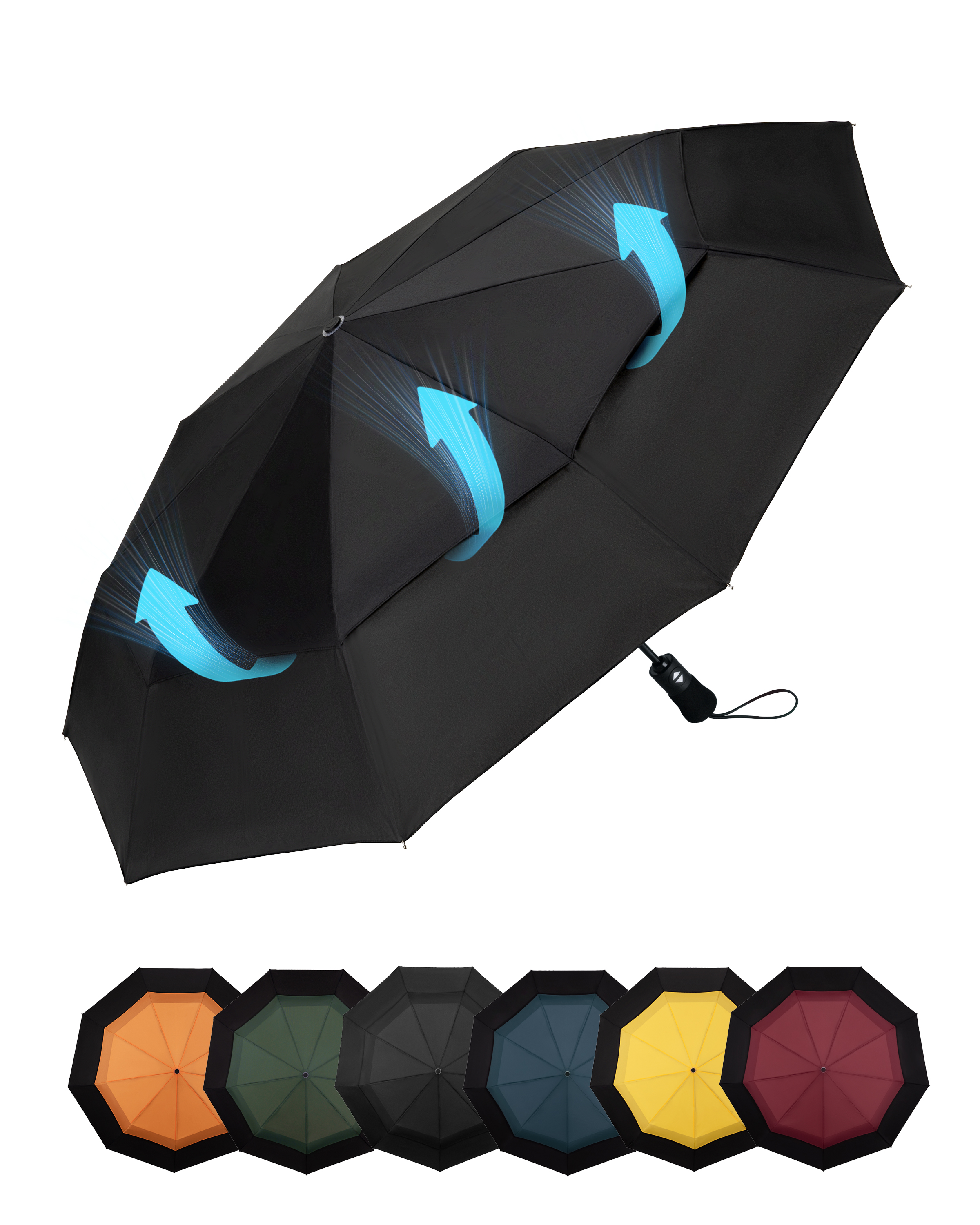 EEZ-Y 42 Inch Compact Travel Umbrella with Windproof Double Canopy ...