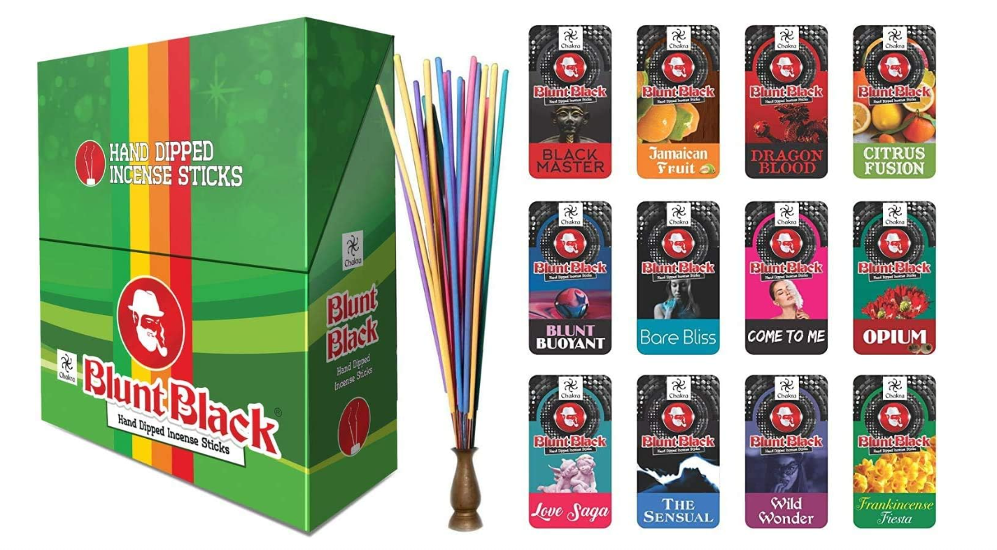 Chakra Blunt Black Hand Dipped Incense Sticks - Display Box with 12 ...