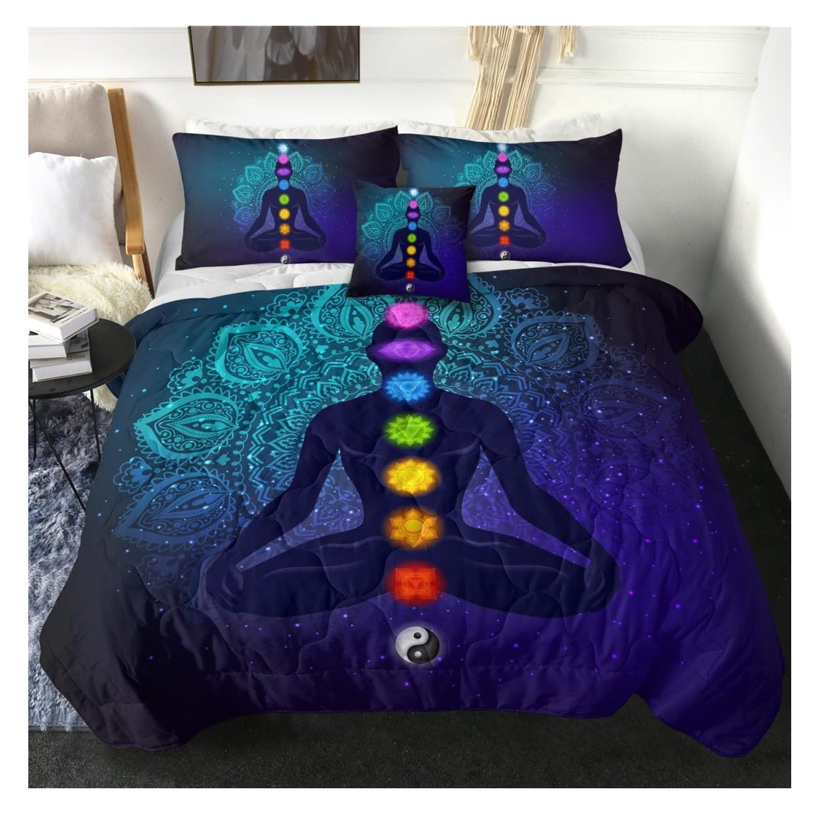 Chakra Comforter Set 4 Pieces Boho Bedding Sets with Pillow Shams Zen ...