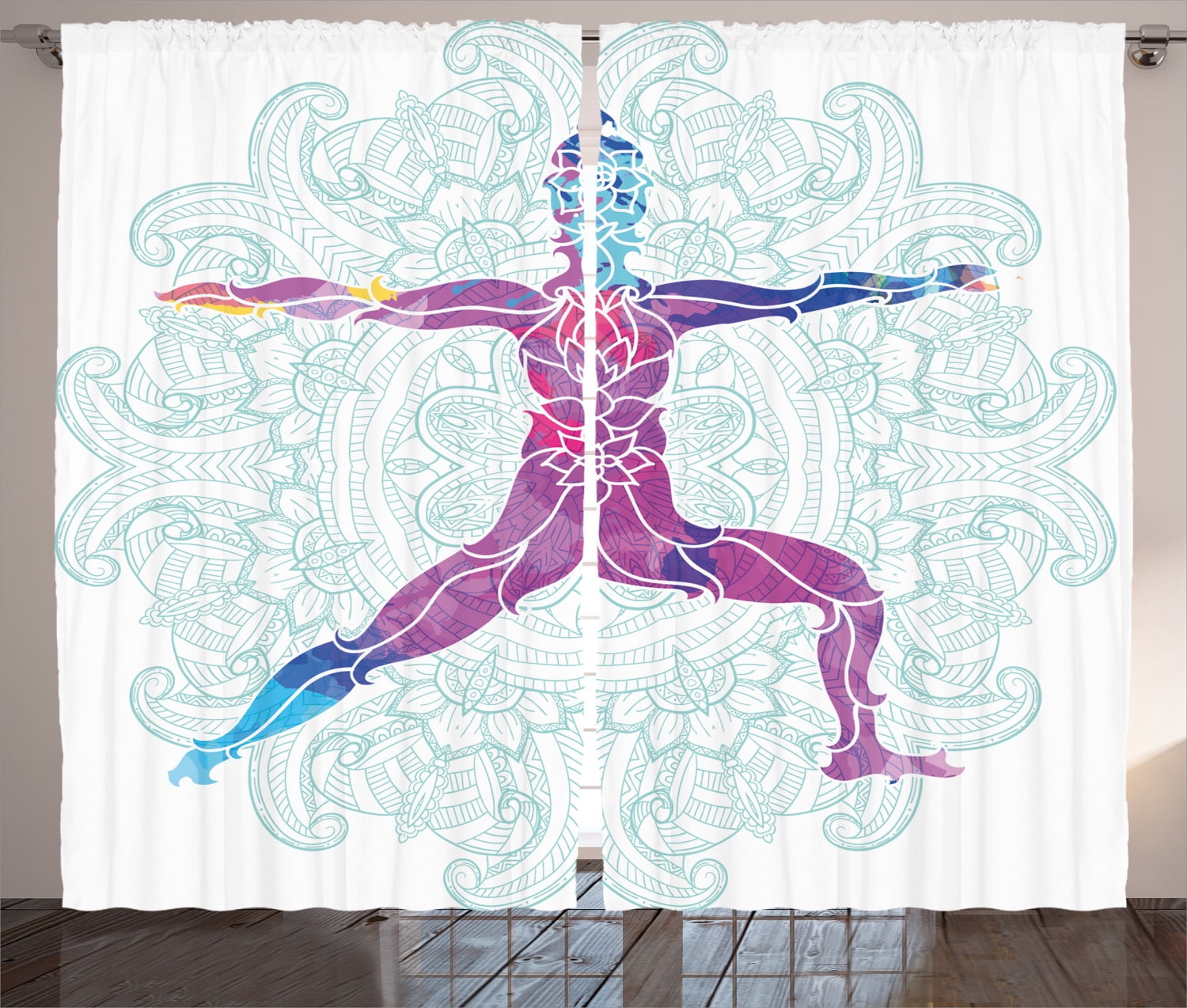 Ambesonne Yoga Curtains 2 Panel Set, Mandala Boho, 108" x 84", Purple ...