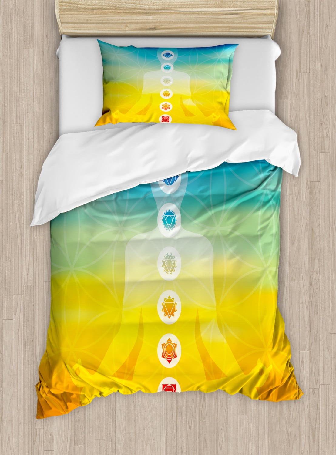 Chakra Duvet Cover Set Twin Size, Gradient Colored Digital Female Human ...