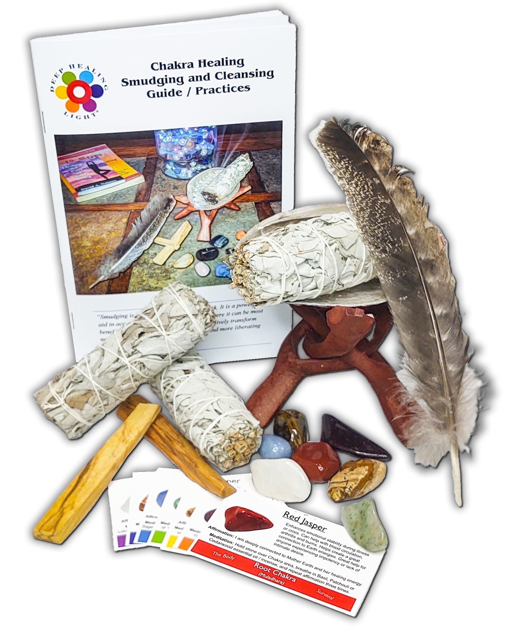 Chakra Healing Smudging and Cleansing Kit (23 Pc) with White Sage, Palo ...