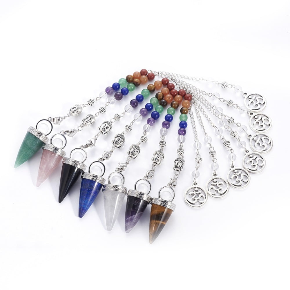 Chakra Jewelry Natural Mixed Stone Cone Dowsing Pendulums with Brass ...