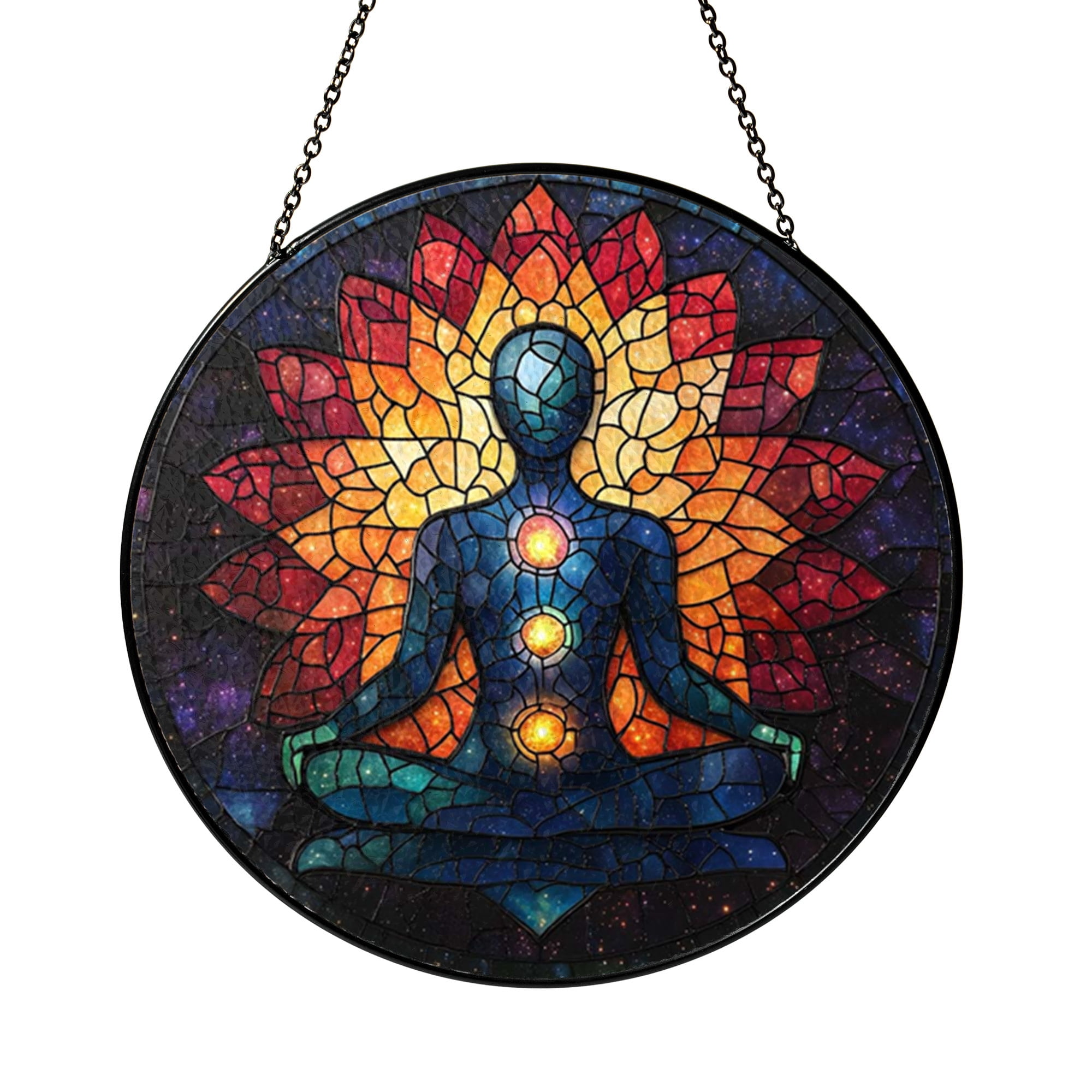 Chakra Lotus Flower Stained Glass Style Window Suncatcher Hanging Decor ...