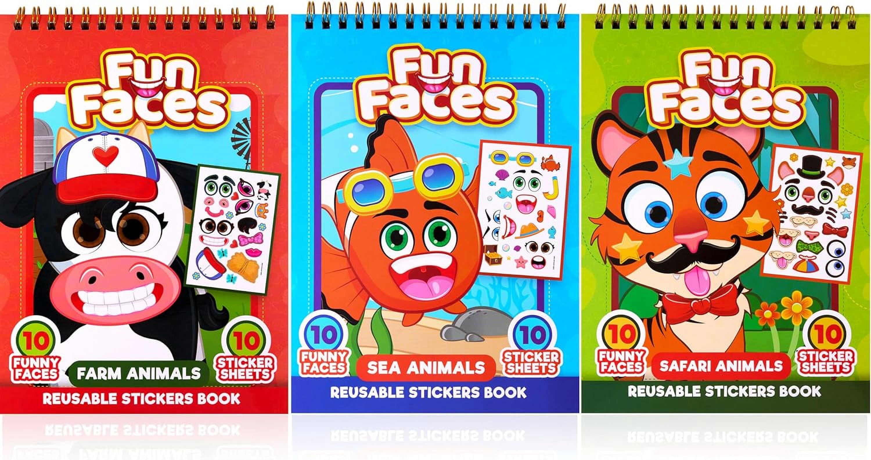 Chakra Make-a-Face Reusable Sticker Books 3-Pack Safari, Farm, Sea ...