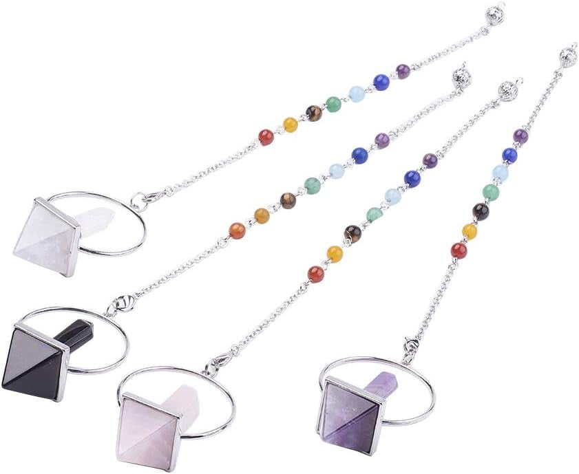 Chakra Natural & Synthetic Mixed Stone Pyramid Dowsing Pendulums with ...
