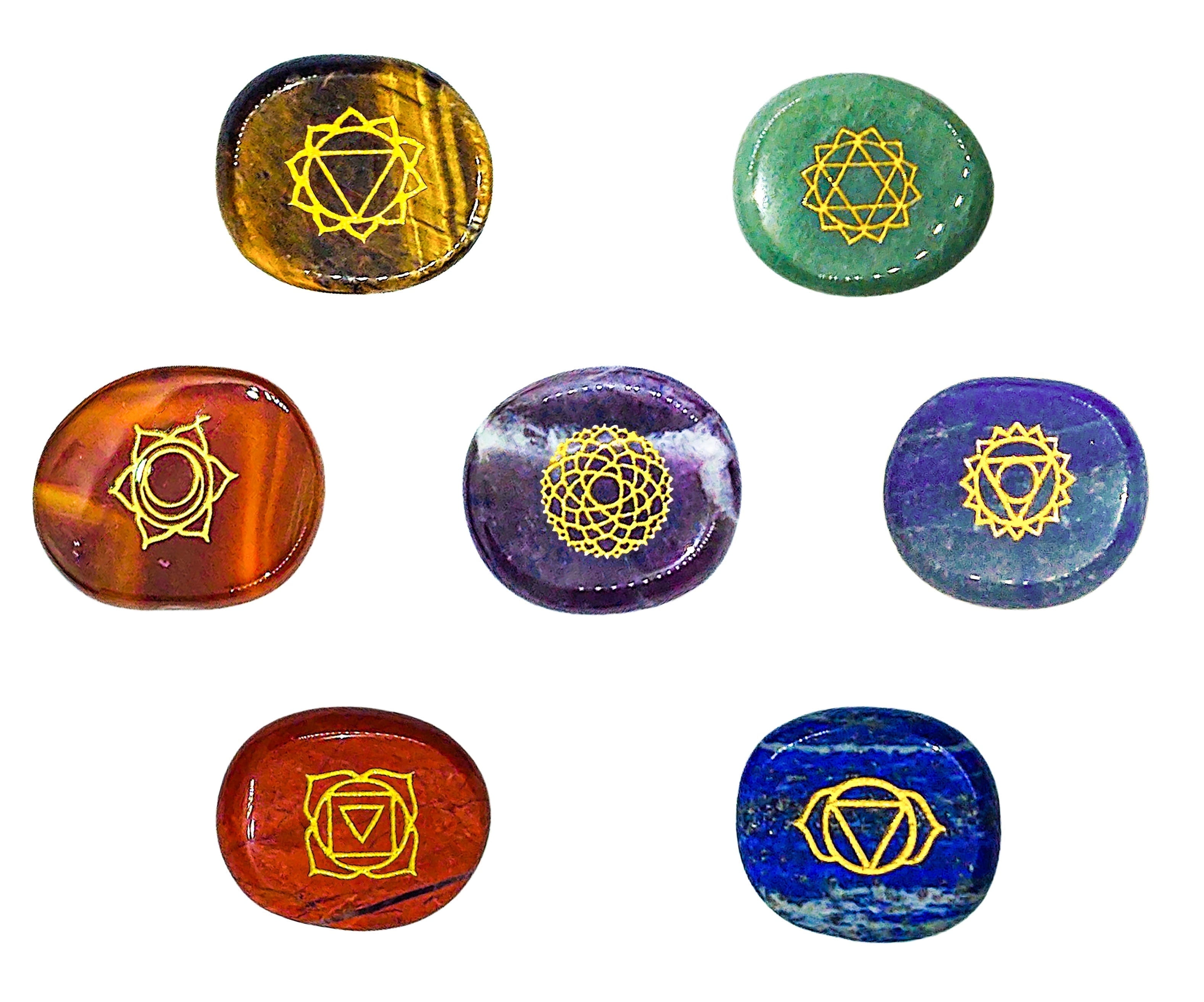 Chakra Stones with Engraved Symbols for Reiki Healing and Meditation ...