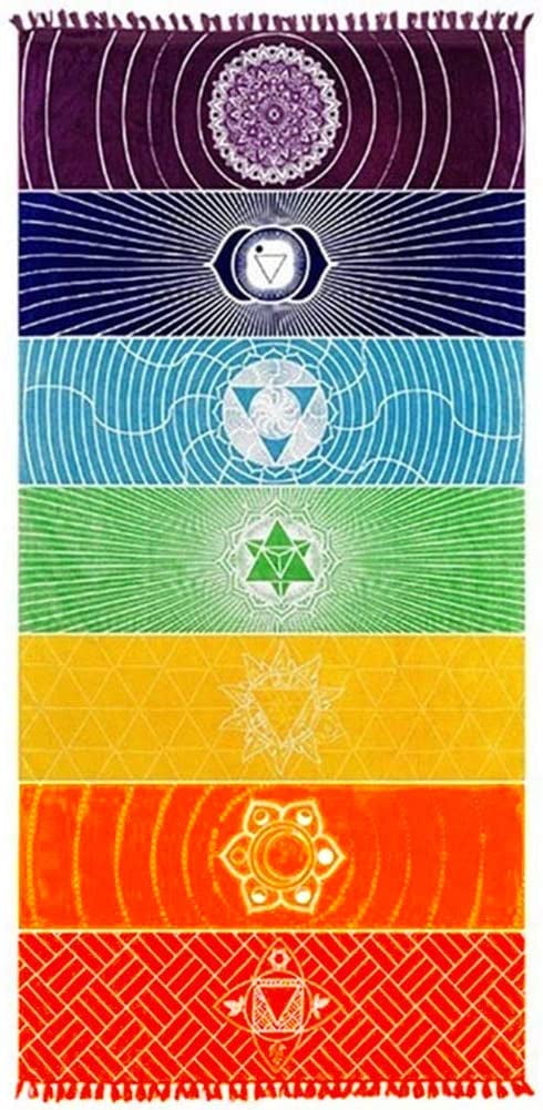Chakra Tapestry Meditation Yoga Rug Towels Chakras Tassel Striped Floor ...