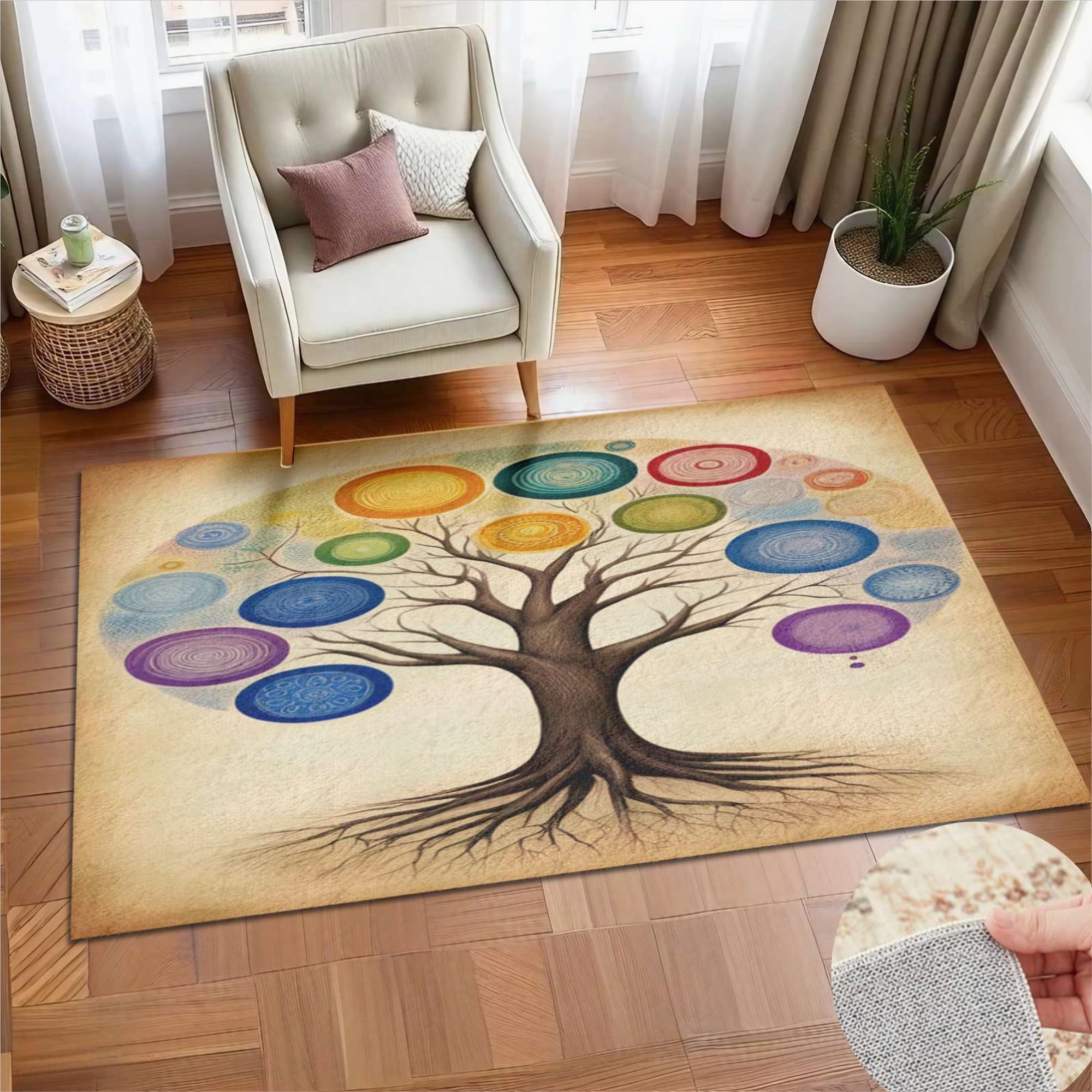 Chakra Tree Of Life Art Soft Large Area Rugs Washable Rug With Non-Slip ...