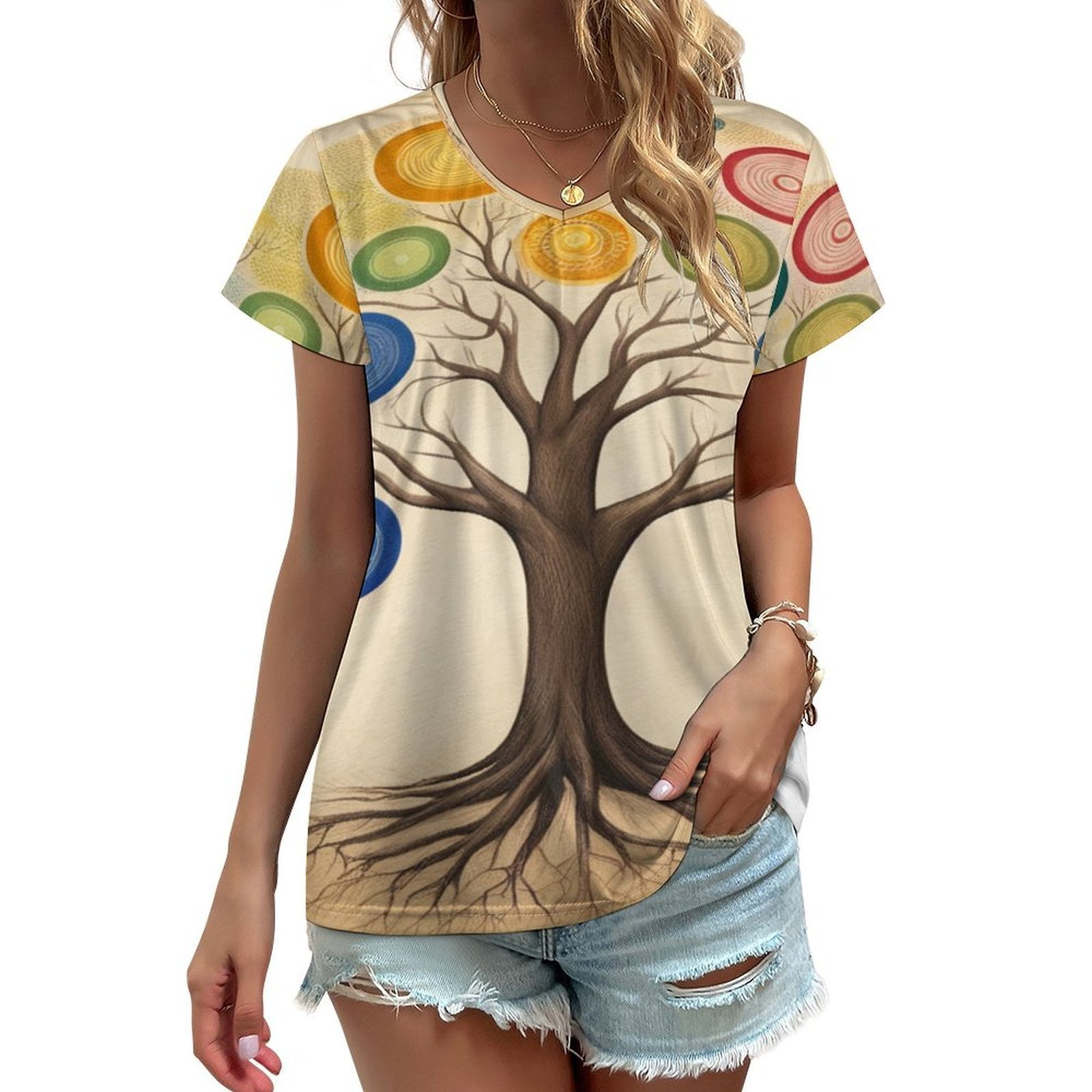 Chakra Tree of Life Art Women's Blouse Short Sleeve Women's Top T-Shirt ...