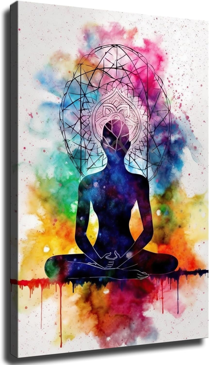 Chakra Yoga Meditation Watercolor Poster Canvas Wall Art Mural Picture ...