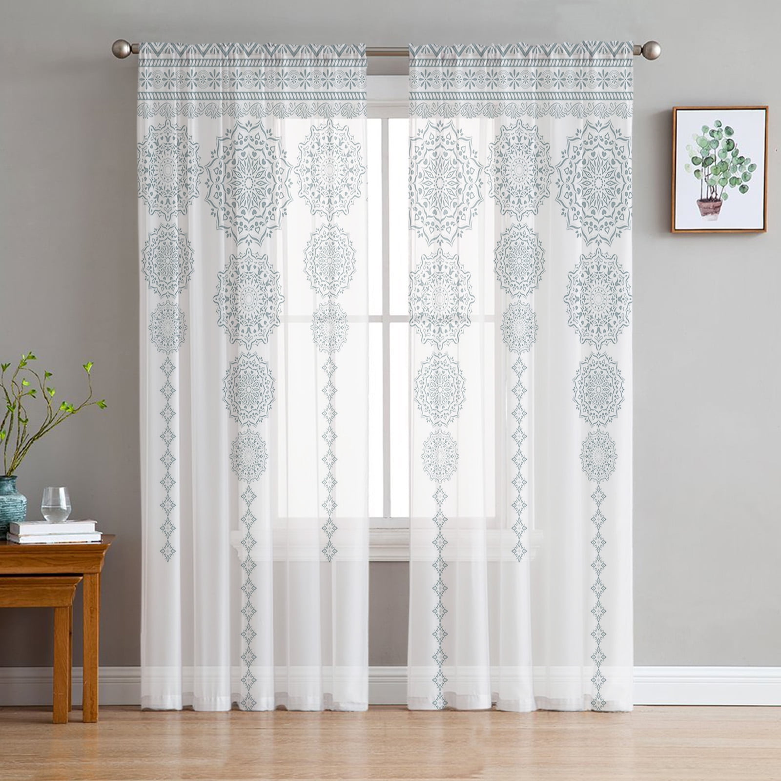 Chakras Colorful Round Flowers Print Sheer Curtains for Living Room ...