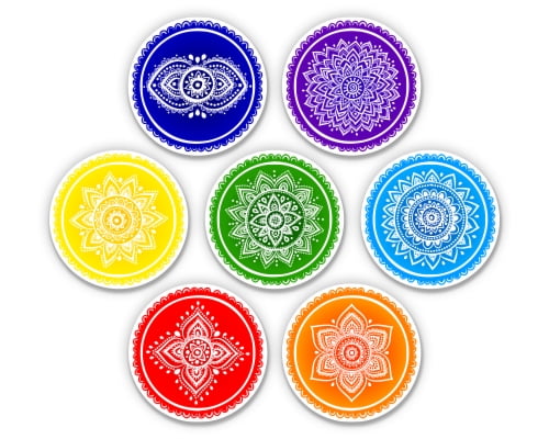 Chakras Set of 7 Yoga Spiritual - 3" Vinyl Sticker - For Car Laptop ...