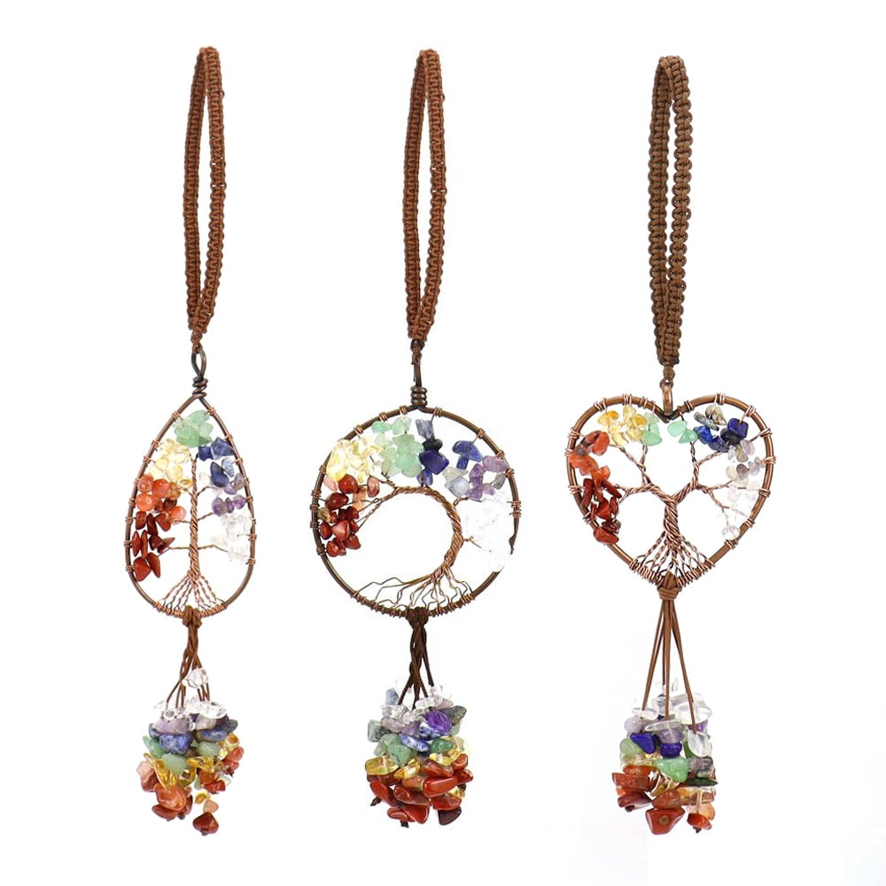 Chakras Stones Crystals Tree of Life Wall Hanger Tumbled Gemstones ...