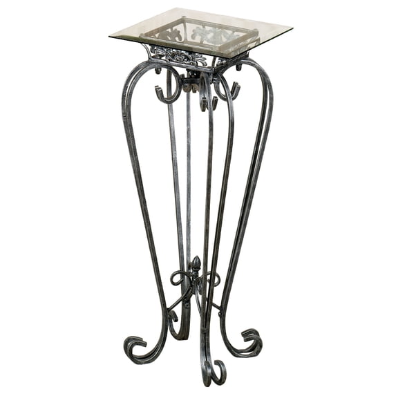 Chalcedony Metal Scroll Pedestal Table with Beveled Glass Top Antique ...
