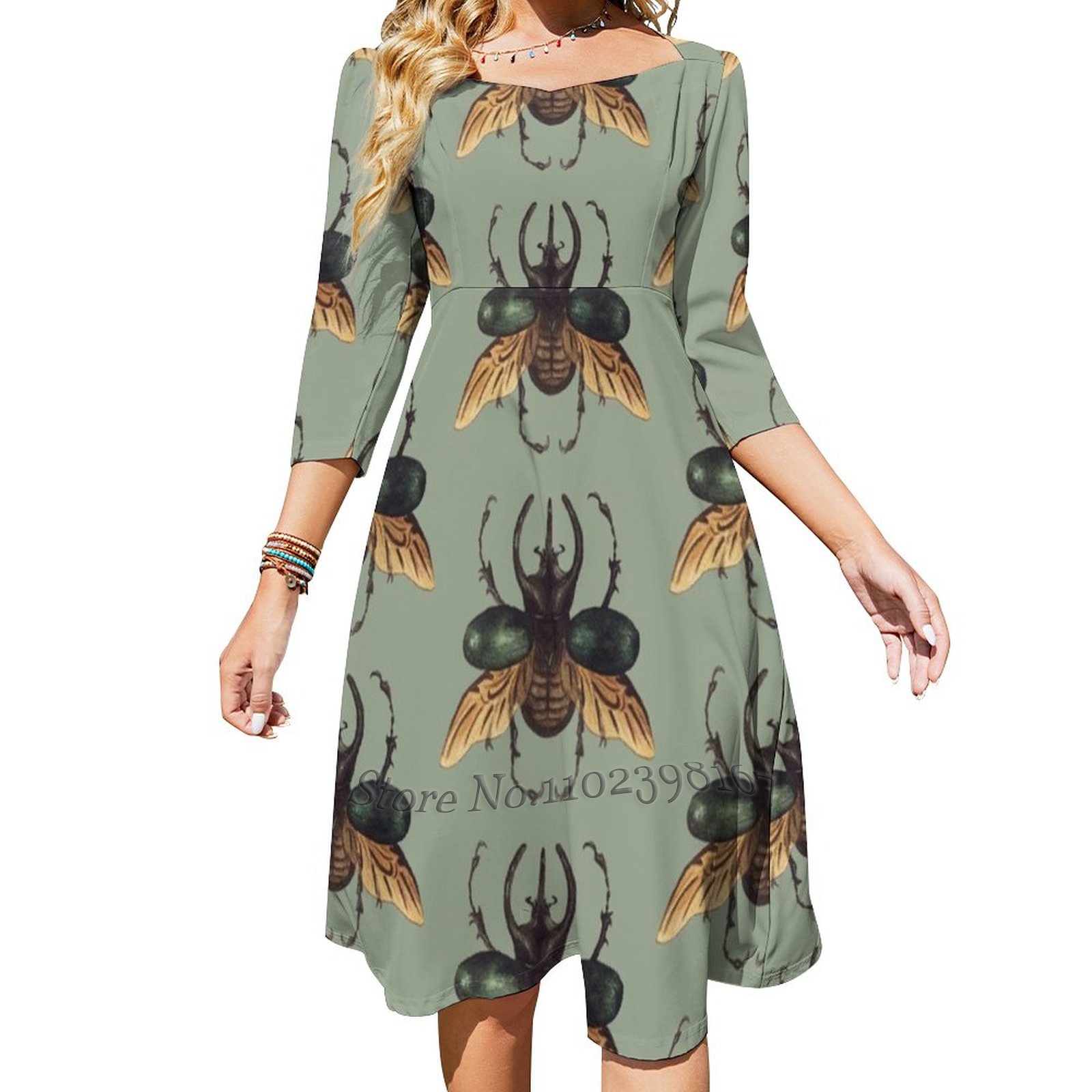 Chalcosoma Atlas Dynastid Beetle Watercolor Square Neck Dress New Plus ...