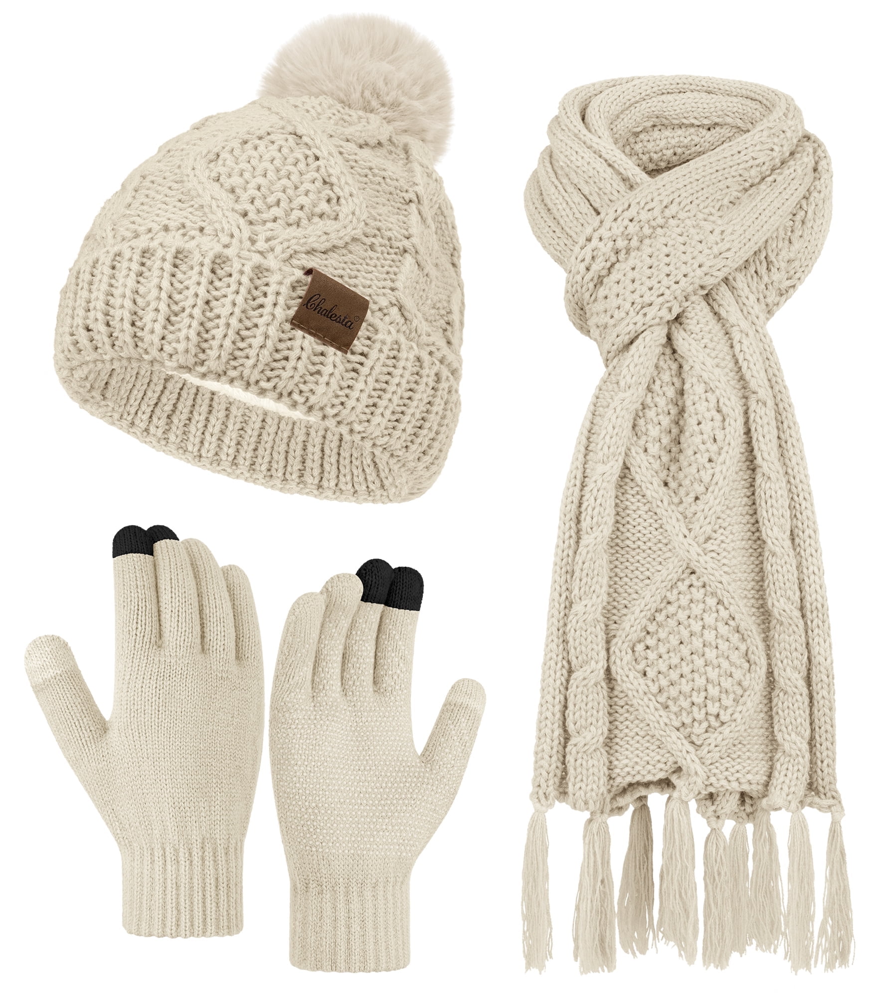 KOITHOT 3 Pieces Women Winter Hat Gloves Scarf Set, Soft Warm Thick ...