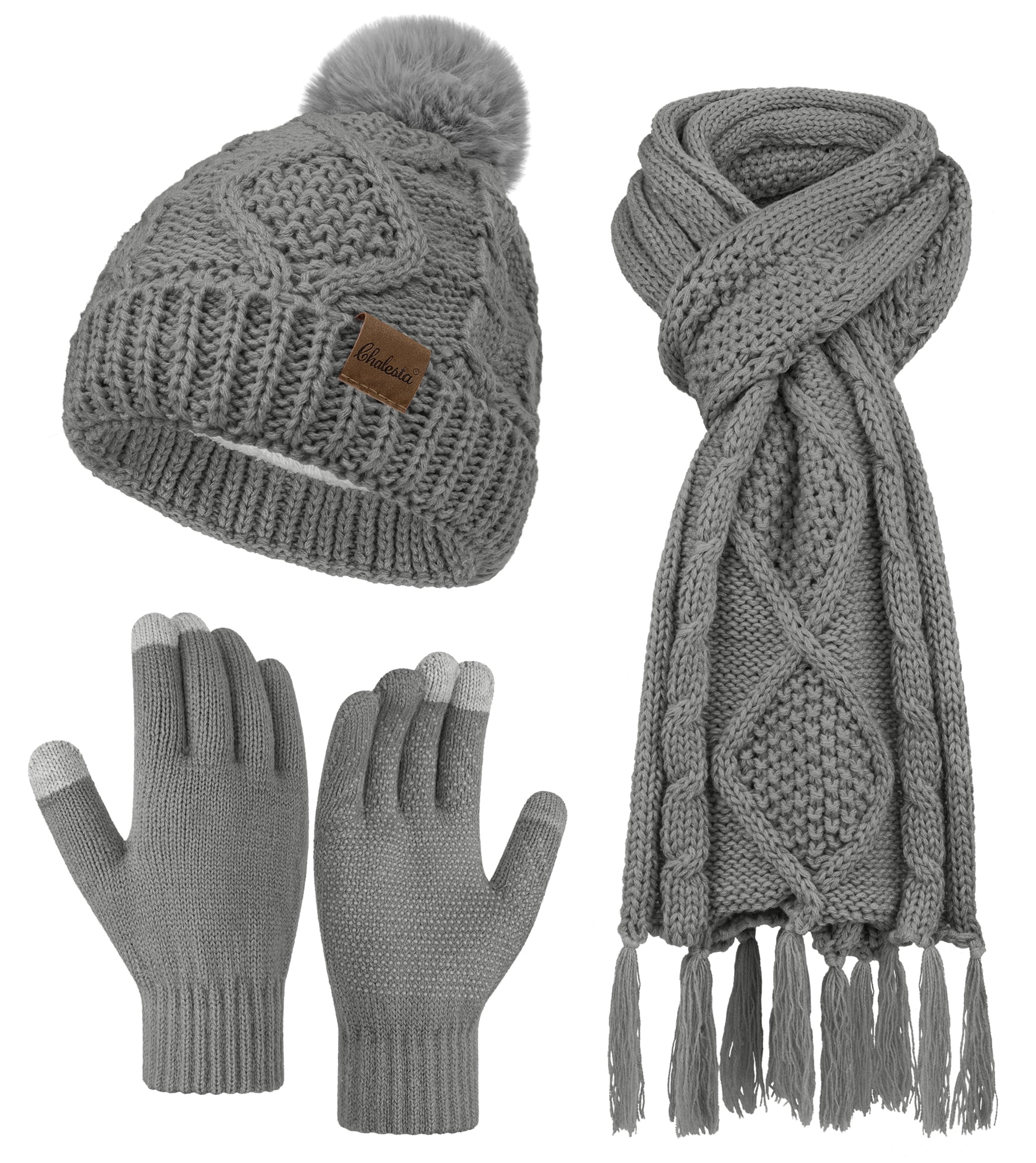 KOITHOT 3 Pieces Women Winter Hat Gloves Scarf Set, Soft Warm Thick ...