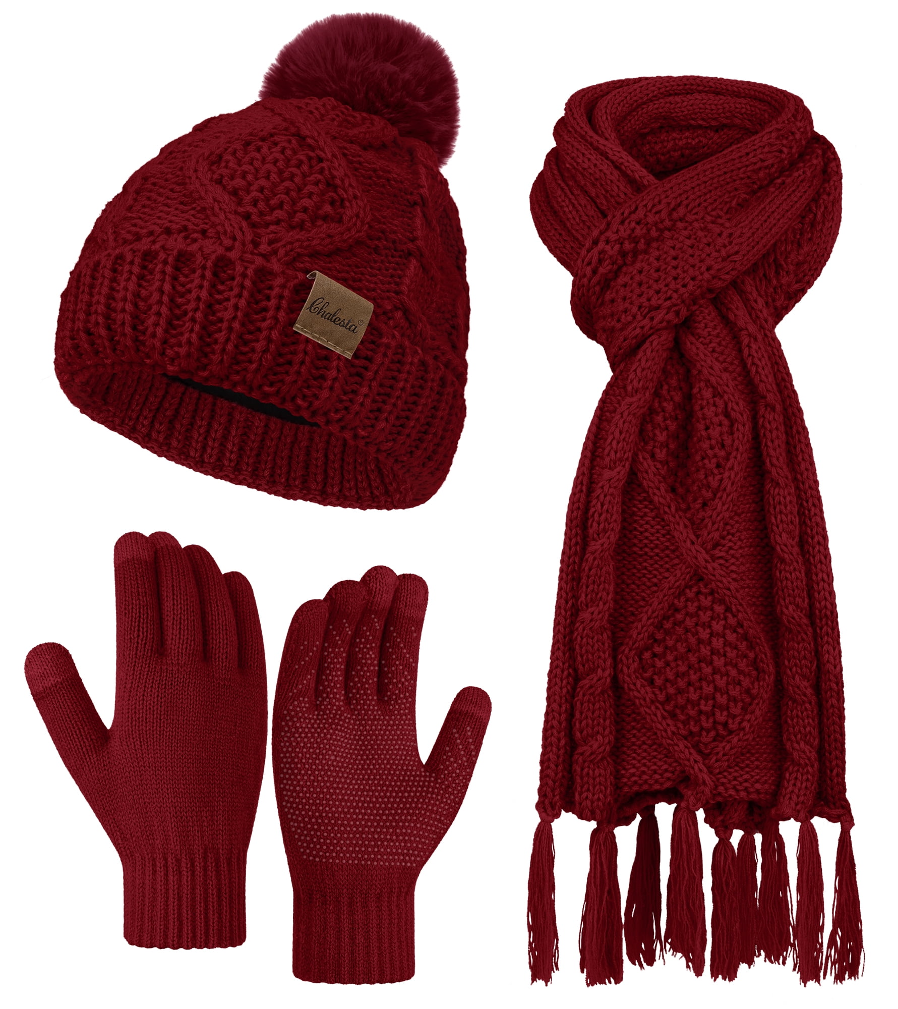 KOITHOT 3 Pieces Women Winter Hat Gloves Scarf Set, Soft Warm Thick ...