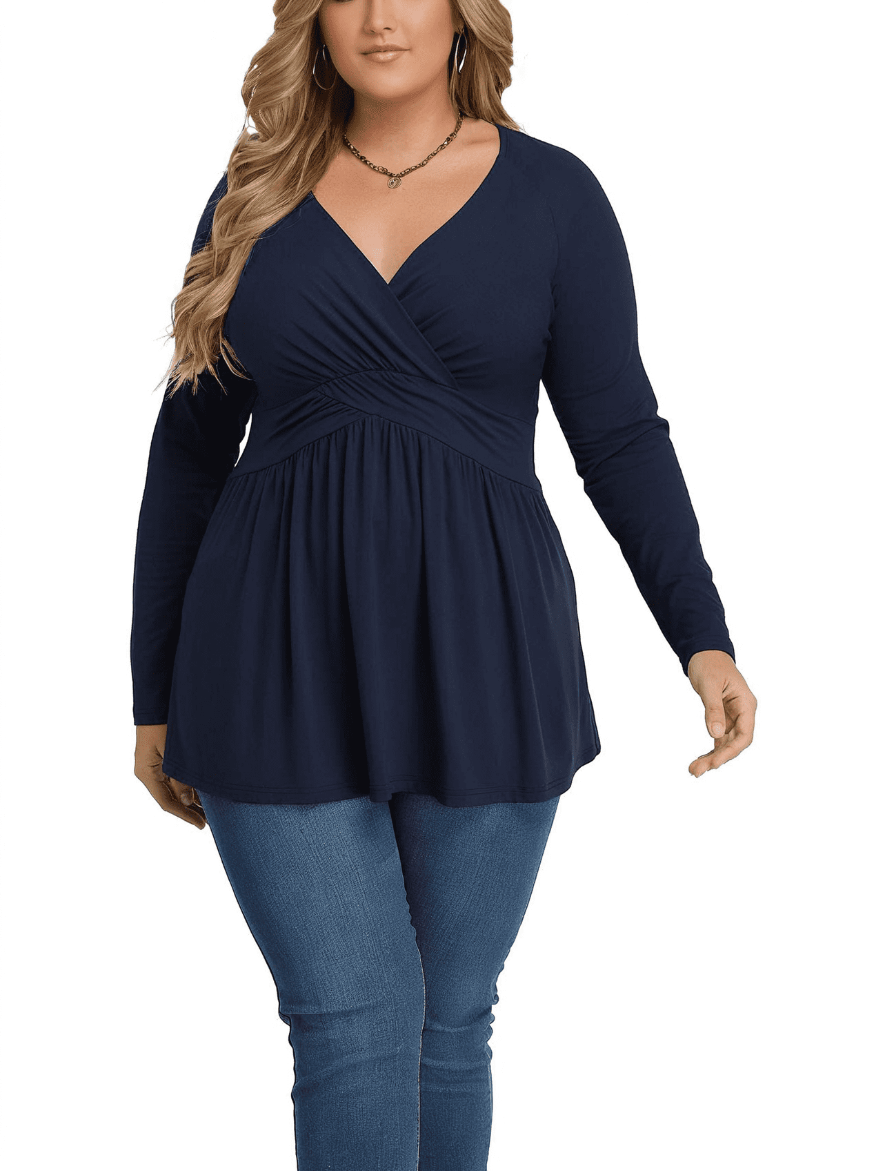 KOITHOT Women Plus Size Top Long Sleeve Floral Print Tops Pleated ...