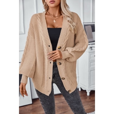 OmicGot Women's Cardigan Button-Down Long Sleeve Pocket Waffle Knit ...