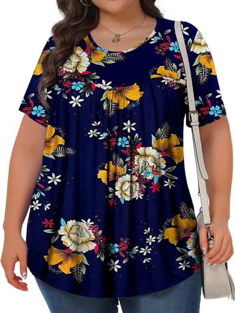 KOITHOT Womens Plus Size Tops Tunic Short Sleeve Crew Neck Shirts ...