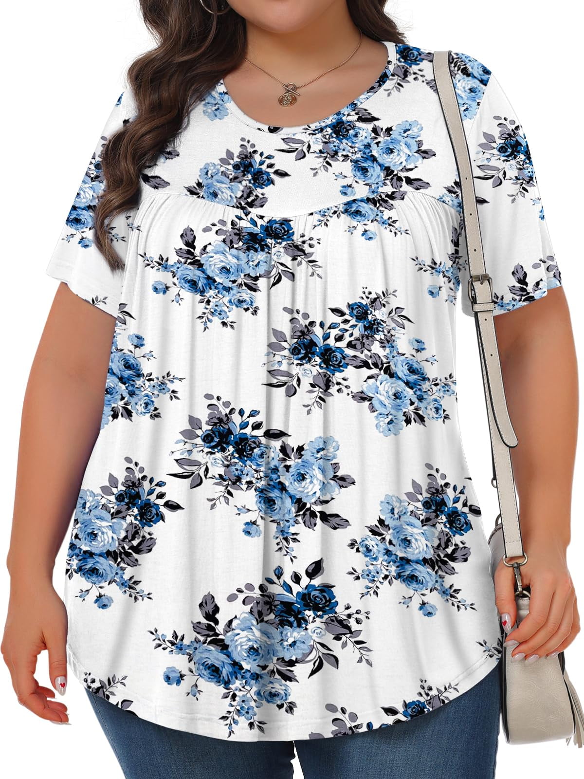 Chalesta Pretty Womens Plus Size Tops Casual Tunic Short Sleeve Crew Neck Soft Blouse Sizes