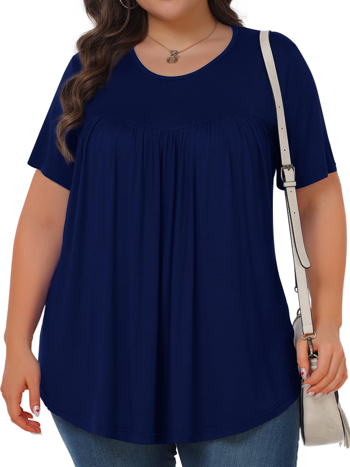 Chalesta Trendy Womens Plus Size Tunic Tops, Short Sleeve Crew Neck ...
