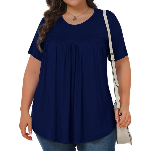 Chalesta Women's Plus Size Casual Tops, Soft Crew Neck Tunic, Short ...