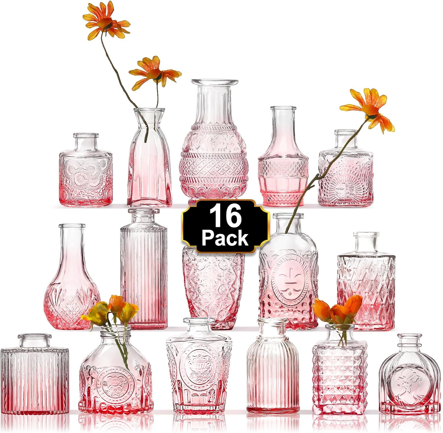 Chalian 16 Pcs Bud Vase Set, Pink Vases for Centerpieces, Cute Glass ...