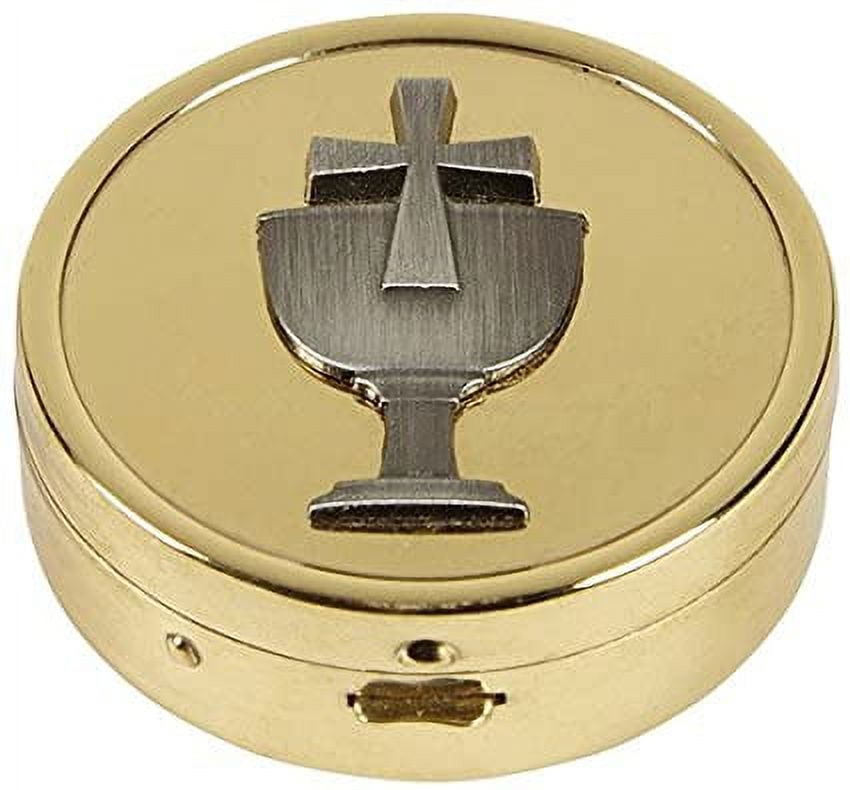 "Chalice Embossed Solid Brass Pyx with Drawstring Burse 2"" Dia x 3/4 ...