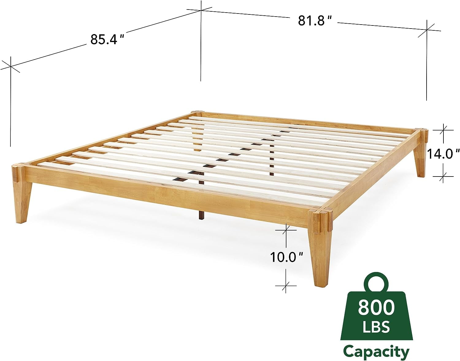 Chalipa 14” King Bed Frame - Solid Wood Platform Bed - Japanese Joinery Bed Frame - Wood Slat ...