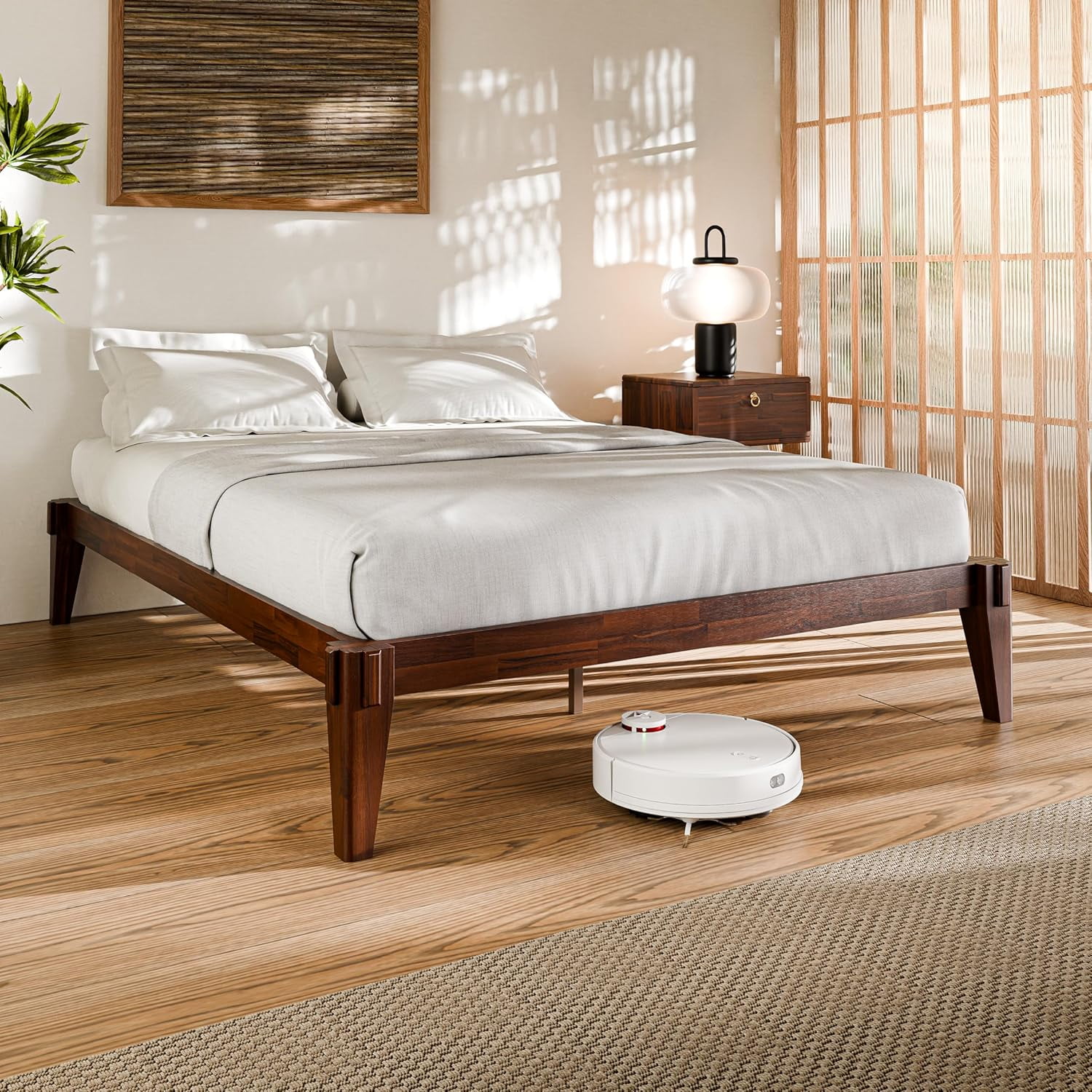 Chalipa 14” King Bed Frame - Solid Wood Platform Bed - Japanese Joinery Bed Frame - Wood Slat ...