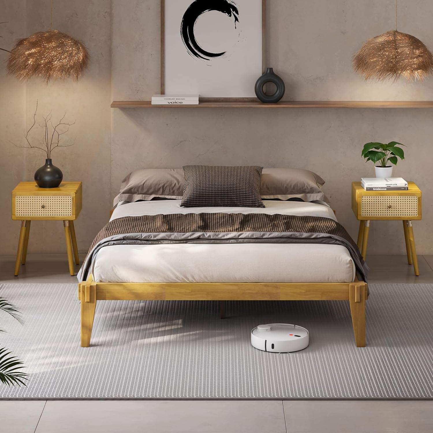 Chalipa 14” Queen Bed Frame - Solid Wood Platform Bed - Japanese ...