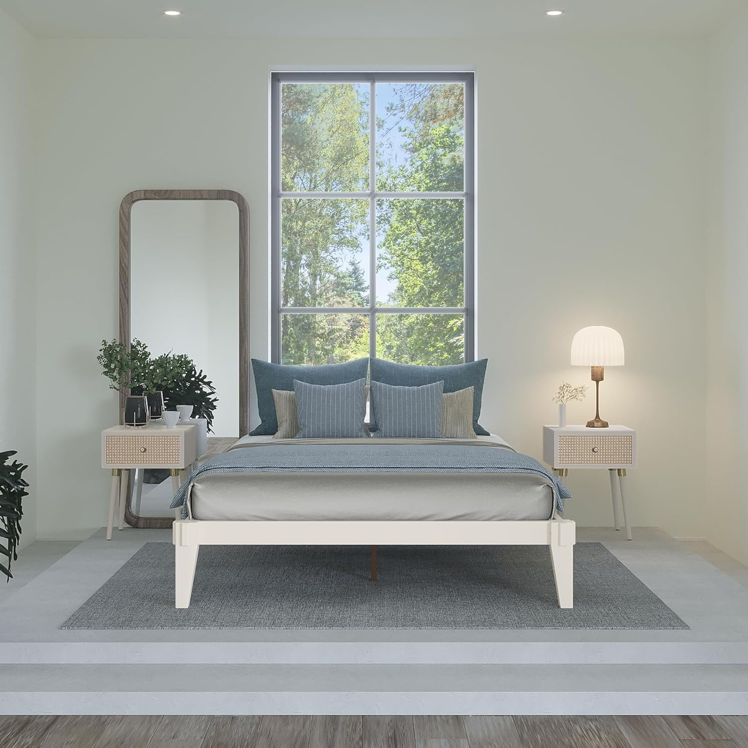 Chalipa Ivory White Queen Bed Frame - Solid Wood Platform Bed - Wood ...