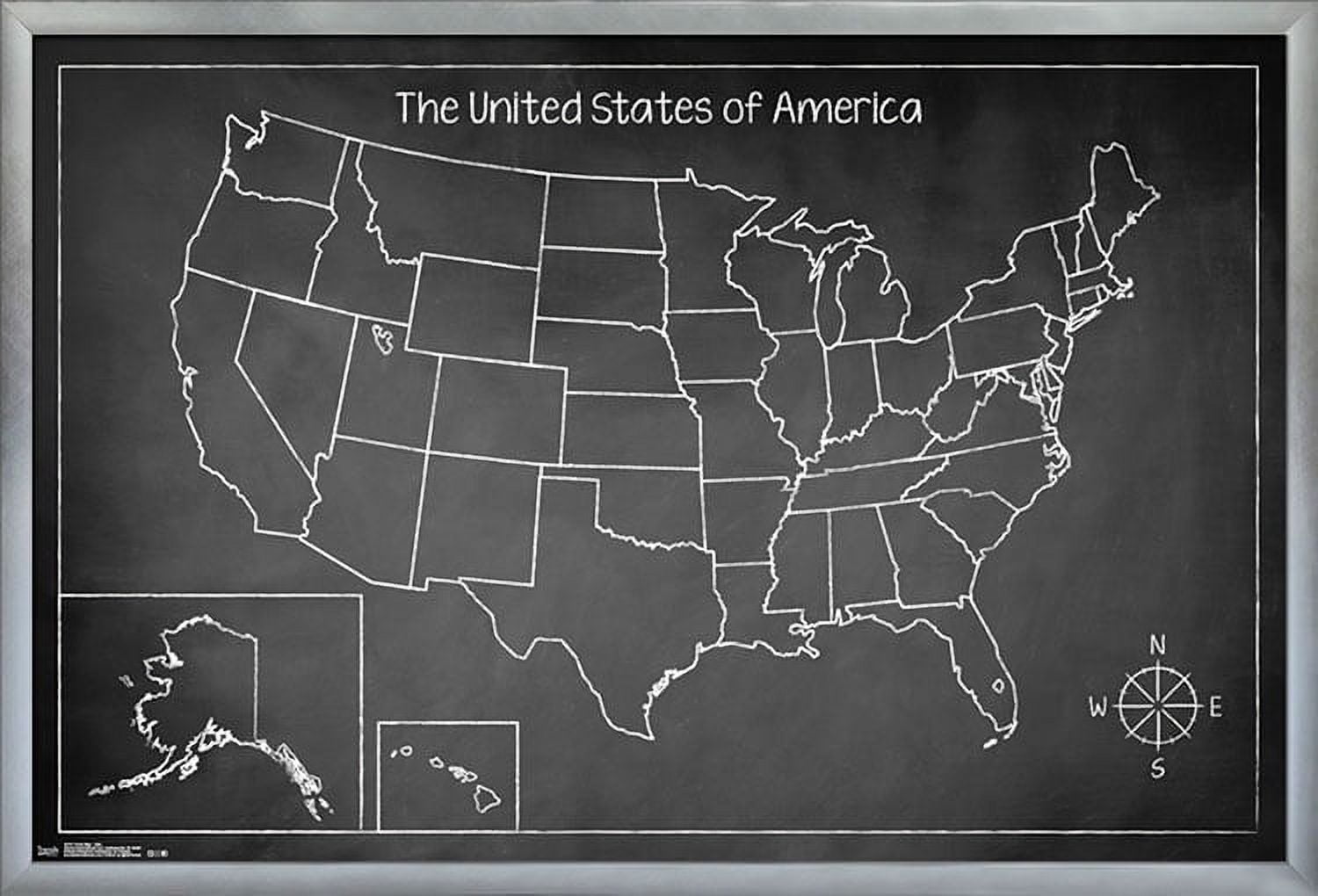 Chalk Map - USA Wall Poster, 22.375" x 34", Framed - Walmart.com